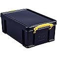 Really Useful Box Plastic Storage Box 9 Litre Solid Black with Yellow Handles : Amazon.co.uk ...