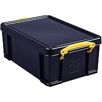 Really Useful Plastic Storage Box 48 Litre Solid Black with Yellow Handles : Amazon.co.uk ...