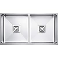 CROCODILE Stainless Steel 304 Grade Double Bowl Handmade Kitchen Sink (32"X18"), Satin, Silver ...