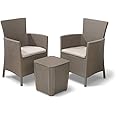 Keter Iowa Garden Furniture Balcony Set, Cappuccino with Sand Cushions ...