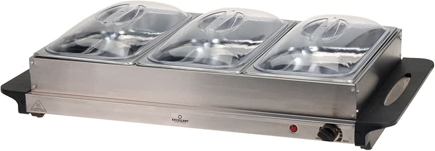 Buffet warmer stainless steel hotplate with three 2 litre bowls: Amazon ...