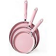 JUSTUP Nonstick Frying Pan Set，3 Piece Pots and Pans Set Nonstick，Pink ...
