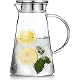 WUWEOT 2 Liter Glass Pitcher with Lid, Large Hot Cold Water Pitcher ...
