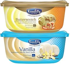 Kwality Ice Cream Vanilla, 1 Litre + Butterscotch, 1 Litre