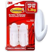 Command Medium Hook, Pack of 2 Hooks and 4 Adhesive Strips, Transparent ...