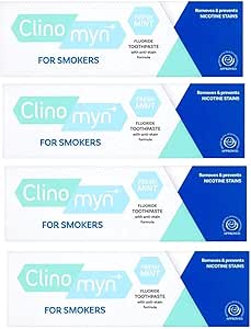Clinomyn Anti-Stain Fluoride Toothpaste for Smokers, White, Mint, 4 ml ...