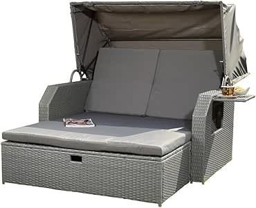 Amazon.de: Melko Sonnenbett/Strandkorb/Lounge aus Polyrattan, Grau ...