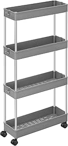 SONGMICS 4-Tier Slide Out Storage Trolley, Rolling Cart on Wheels ...