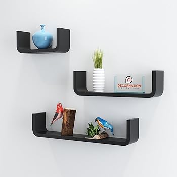 DecorNation MDF Floating Wall Shelf - Set of 3 U Shape Round Corner MDF ...