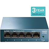 TP-Link LS1005G 5-Port Desktop/Wallmount Gigabit Ethernet Switch/Hub, Network Splitter, Plug and ...