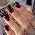 Short Square Burgundy False Nails - 24Pcs Wine Red Fake Nails with ...