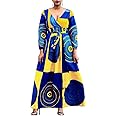 VERWIN African Print V Neck High Waist Color Block Evening Dress Wrap ...