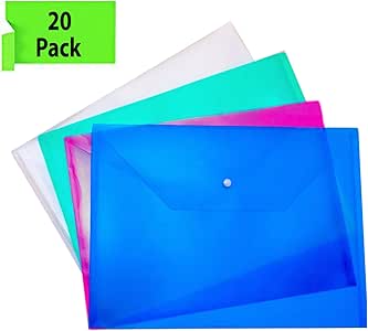 20 Pack A4 Plastic Wallets Folder Foolscap, Document Files Popper ...