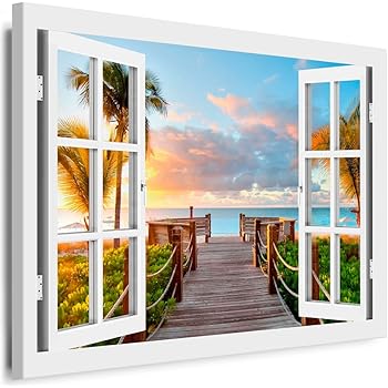 Amazon.de: Visario Leinwandbilder 1164 Bild auf Leinwand Fenster mit Ausblick, Südsee, Urlaub fertig