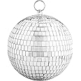 Updated 200mm Mirror Disco Ball with Hanging Ring, Silver Glitter Ball ...