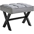 IBUYKE Small 12" H Footrest Stool, Square Linen Foot Stool with Metal X ...
