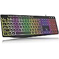 Amazon.in: Buy Computer Keyboard Wired,7-Color Rainbow LED Backlit, Quiet Light Up Keyboard with ...