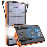 Solar Power Bank 30000mAh, Wireless Solar Charger Type C/Micro B Input ...