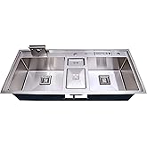 CROCODILE 304 GRADE DOUBLE BOWL HANDMADE KITCHEN SINK, SATIN FINISH - STAINLESS STEEL (45" x 20 ...