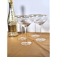4 x Gold Rim Ribbed Cocktail Glasses Martini Glasses Prosecco Glass ...