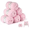ilauke Fluffy Yarn 6x50g, Pink Fluffy Wool for Knitting, Flutterby ...