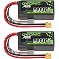 OVONIC Lot de 2 batteries Lipo 2S 35C 2200 mAh 7,4 V avec fiche XT60 pour hélicoptère d'avion ...
