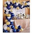 Soonlyn Navy Blue Gold Balloon Garland 130 Pcs 12 Inch Confetti Balloons Matte White Latex ...