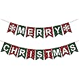 Merry Christmas Banner, Red Green Buffalo Plaid Check Holiday Garland ...