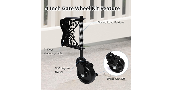 Nisorpa Spring Loaded Gate Wheel 4.3 inch Swing Gate Wheel, 330LBS Gate ...