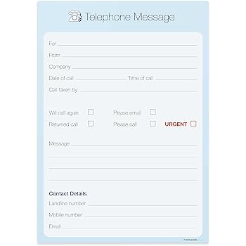 Telephone Message Note Pads, 105 x 148mm, 100 Sheets per Pad, 5 Pads ...