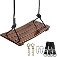 PELLOR Wooden Swing Seat, Carbonized Beech Wood Swing Set Tree Swings for Kids Children Adults ...