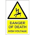 Danger of death High Voltage safety sign - 1.2mm Rigid plastic 300mm x ...