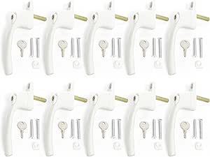 UPVC Window Handle in White, 10 Pieces, Locking Universal Inline Espag ...