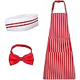 Mikovivi Chefs Costume, Red and White Striped Apron with 2 Pockets ...