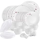 Cello Opalware Dazzle Lush Fiesta Dinner Set, 37 Units, White |Opal Glass Dinner Set for 6 ...