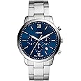 Fossil Men's Neutra Stainless Steel Quartz Chronograph Watch, Silver/Blue Dial, One Size, Neutra ...