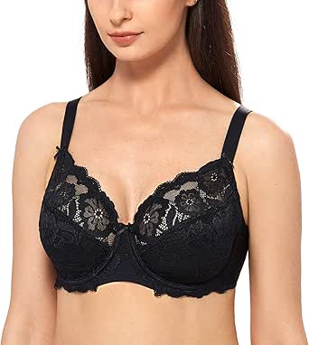 Delimira Women's Full Coverage Non-Foam Floral Lace Plus Size Underwired Bra : Amazon.co.uk ...