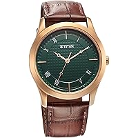 Titan Green Dial World Time with Date Leather Strap Analog Watch for ...