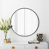 QNINE 60 x 60cm Round Mirror for Walls, Matte Black Metal Frame, Large ...