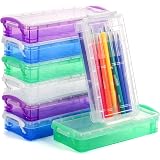 SOUJOY 6 Pack Double Deck Pencils Box, Clear Stationery Box with Snap ...
