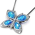 DEPHINI Butterfly Necklace Women Light Blue Cubic Zirconia Crystals 925 ...