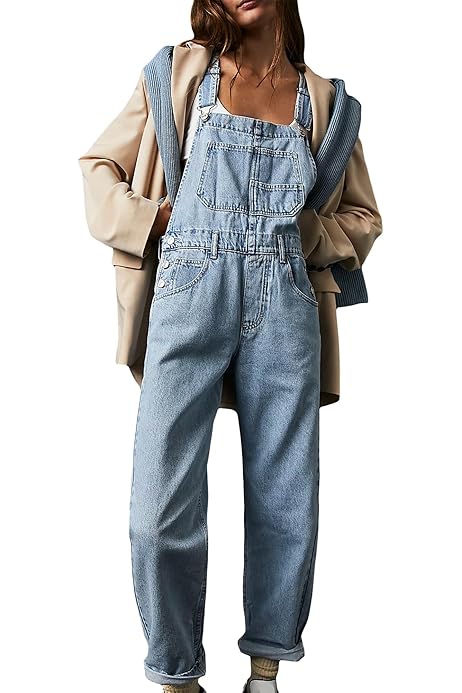 Overall Damen Damen Denim-Latzhose – Lässiger Baggy-Overall Für Sommer ...