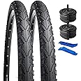 YunSCM 2-Pcs 26" Foldable Road Bike Tyres 26x1.75 Tires 47-559 and 26" Bike Inner Tubes AV32mm ...