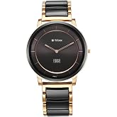 Titan Edge Ceramic Dress with Diamonds Quartz Analog Black Dial Ceramic ...