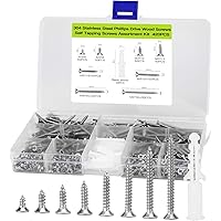 420pcs M3 Flat Head Self-Tapping Screws Assortment Kit,304 Stainless Steel Wood Screw Phillips ...