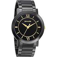 Buy Sonata Quartz Analog Black Dial Stainless Steel Strap Watch for Men ...