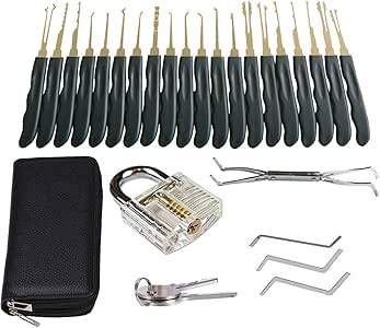 Dietrich Werkzeug, 25-teiliges Lock Picking Werkzeug mit 1 Transparent Trainingsschloss ...