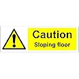 Caution sloping floor safety sign - Self adhesive sticker 300mm x 100mm ...
