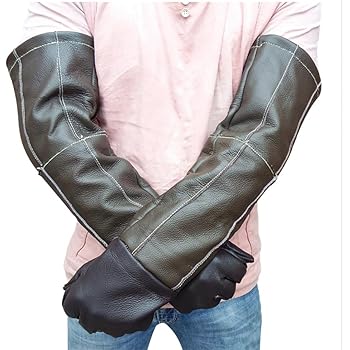 Animal Handling Gloves 35cm GAUNTLET LEATHER Kevlar DOG CAT BIRD ...