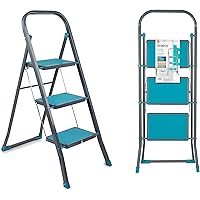 Beldray LA024510TQ 3 Step Ladder - Non-Slip Folding Ladder, Approx 2.5m ...